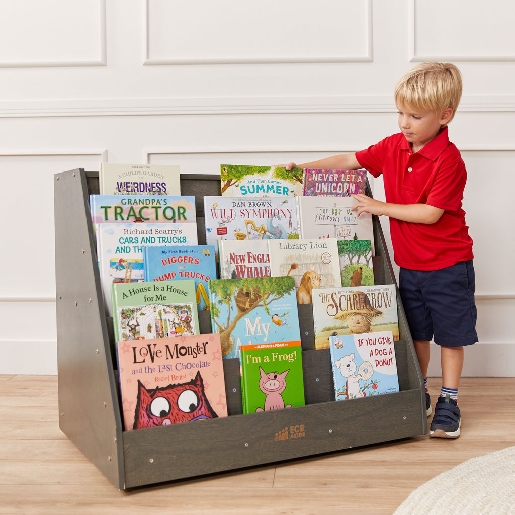 Double-Sided Mobile Book Display with Storage, Classroom Bookshelf
