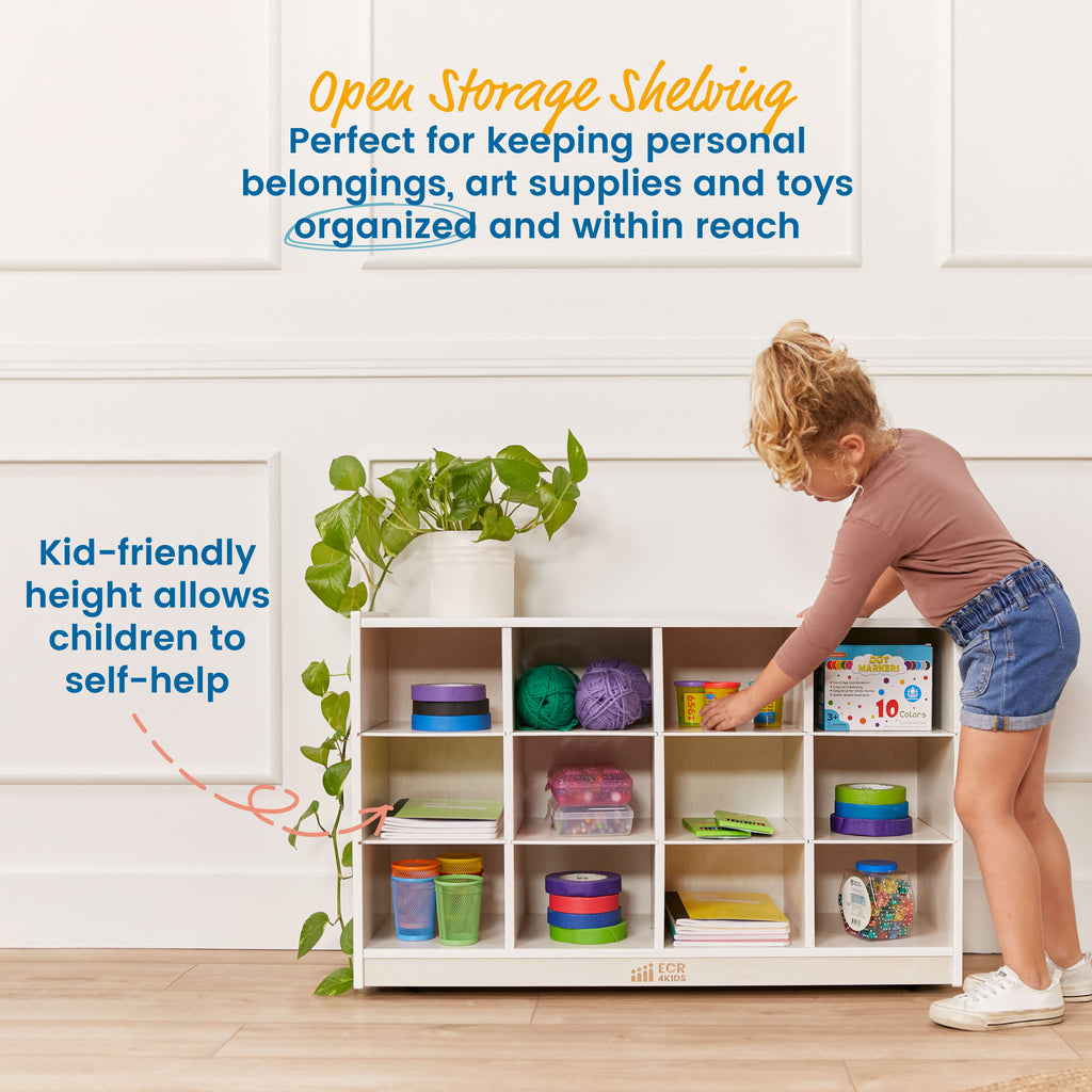 12 Cubby Mobile Tray Storage Cabinet, 3x4, Classroom Furniture