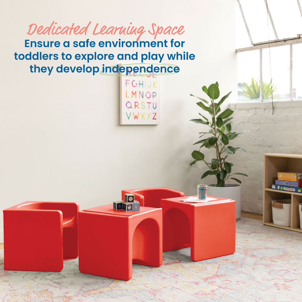 Tri-Me Table and Cube Chair Set, Multipurpose Furniture, 3-Piece