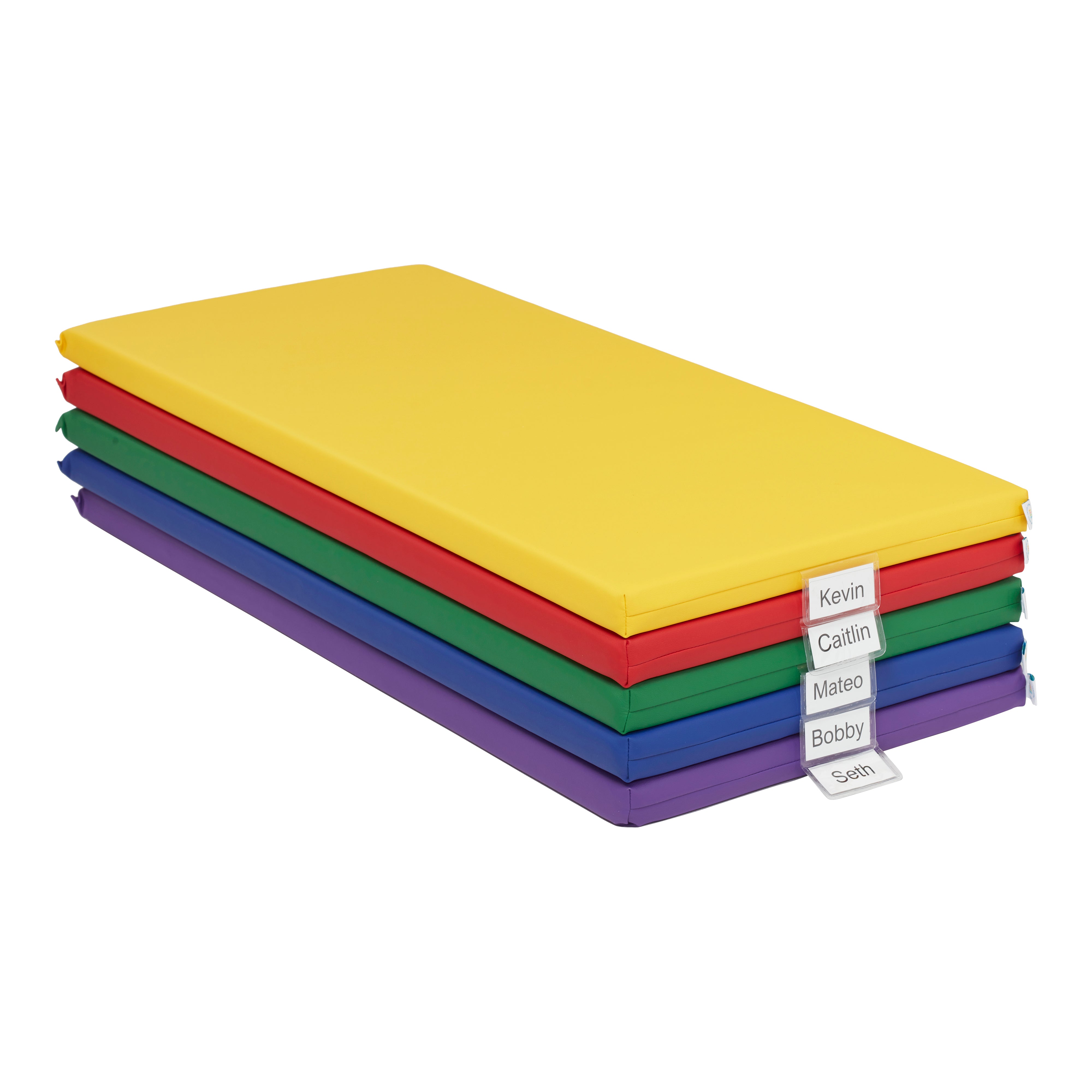 Rainbow Rest Nap Mats, Clear Name Tag Holder, 2in Thick - 5-Pack