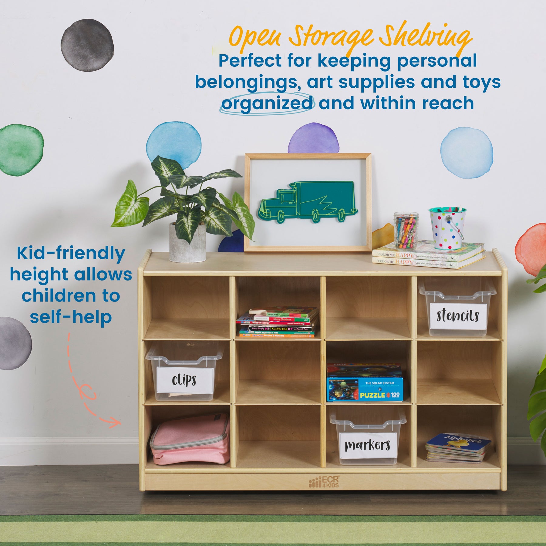 12 Cubby Mobile Tray Storage Cabinet, 3x4, Classroom Furniture