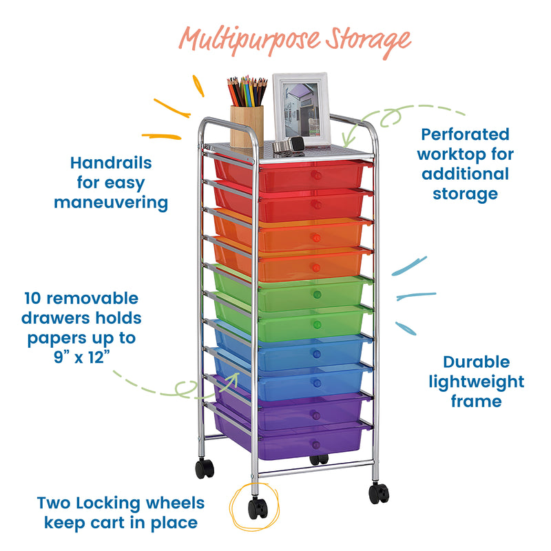 10-Drawer Mobile Organizer, Storage Cart
