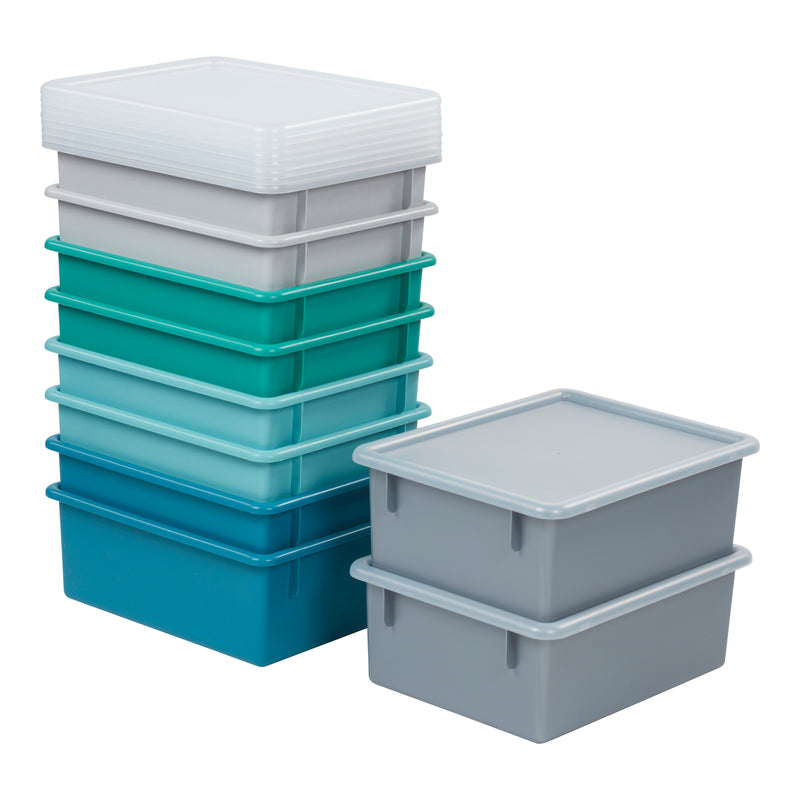 Letter Size Deep Tray with Lid, Flat Storage Bin, 10-Pack