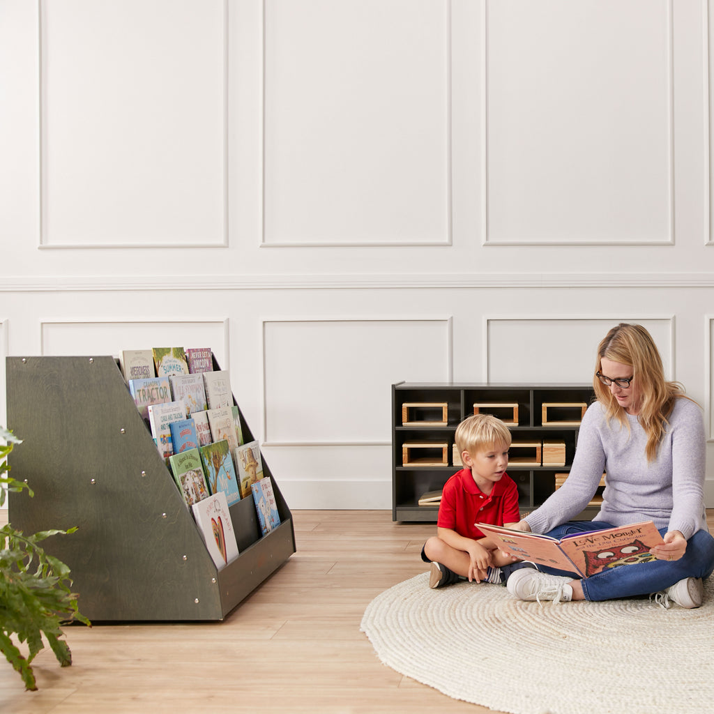 Double-Sided Mobile Book Display with Storage, Classroom Bookshelf